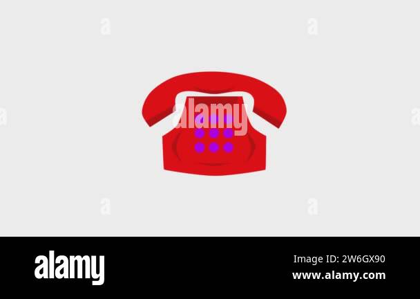 Red retro telephone with luminous buttons and bouncing tube on black ...