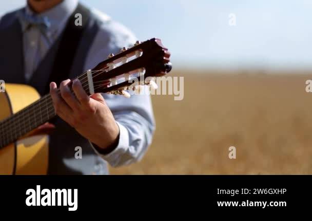 The hands of a musician playing the classical guitar. Focus smoothly ...