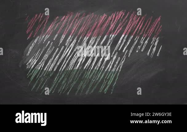 National flag of Hungary hand drawn with chalk on blackboard. Flag ...