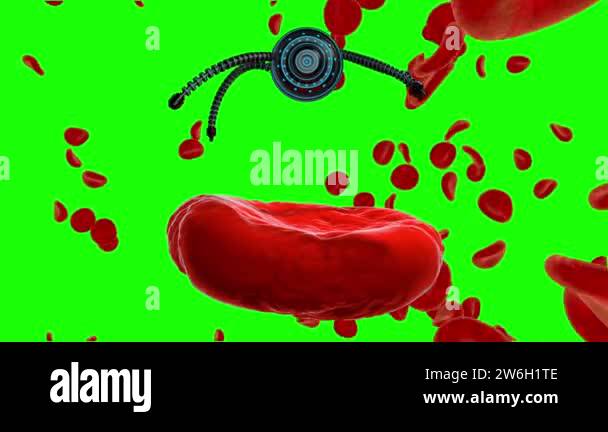 Nano robot and blood cell injection. Medical concept anatomical future ...