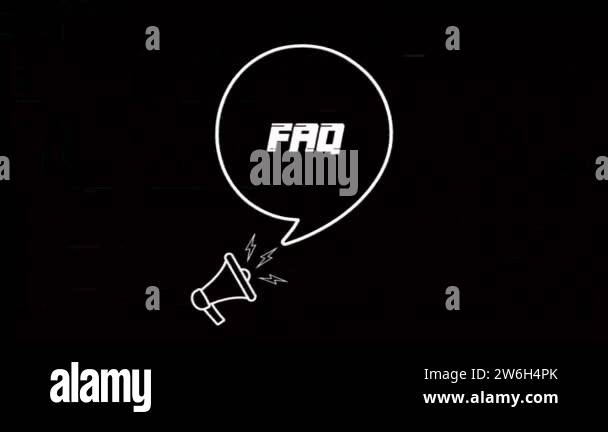 Megaphone with speech bubble and faq text on old tv glitch interference ...