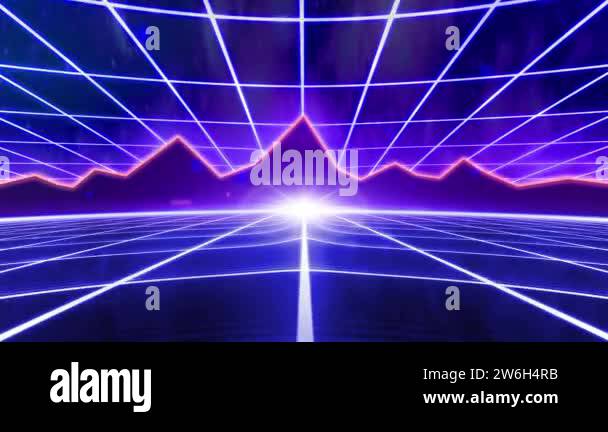 Retro 80s VHS tape video game intro landscape vector arcade wireframe ...