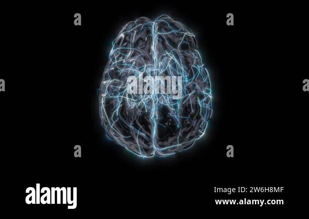 3D human brain with moving neuron signals. Reading neural signals through brain-computer ...