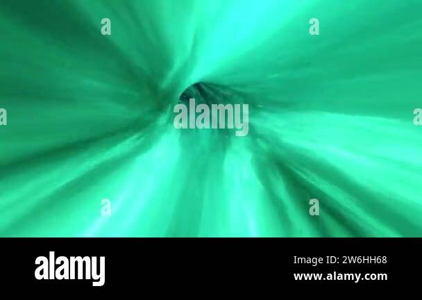 Abstract dark green spiral glowing hyperspace warp tunnel flying lines ...