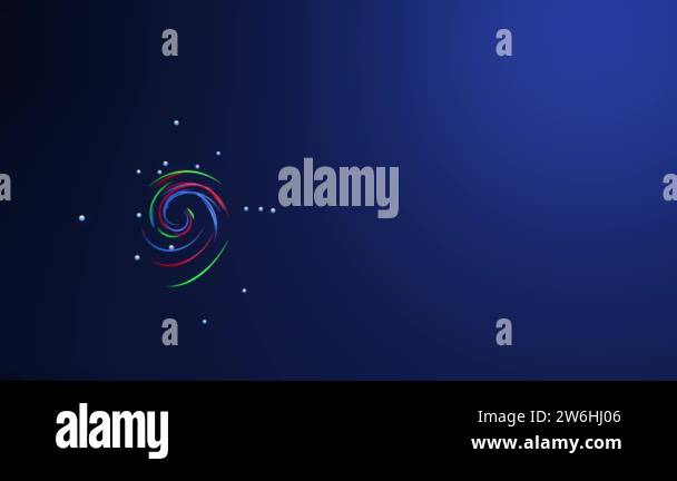 3d animation of a rainbow whirlwind with white dots in the dark blue ...