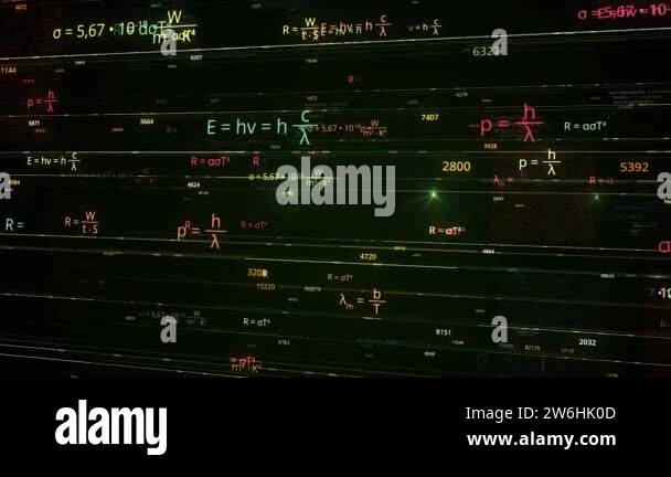 Floating mathematical and physics formulas on black background, seamless loop. Animation. Flying ...