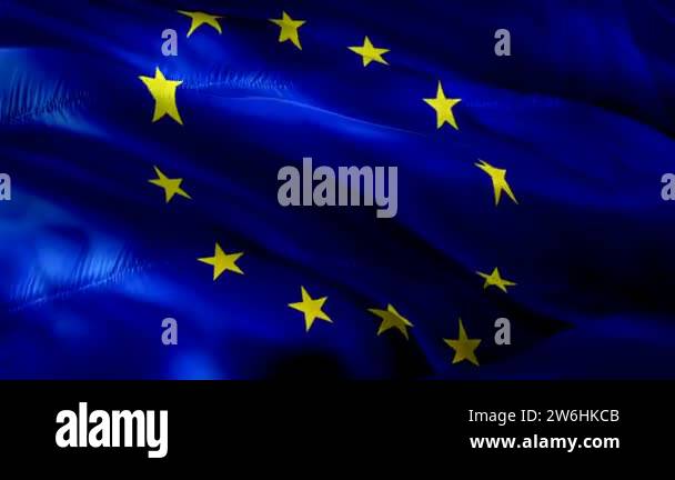 European Union flag video waving in wind. Realistic Euro Flag ...