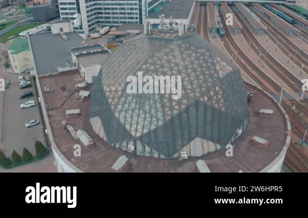 round glass roof of the building. the Soviet round atrium 4k Stock ...