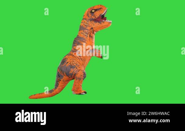 One happy and funny dinosaur walking on a Green Screen, Chroma Key ...