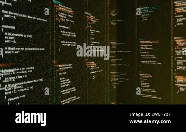 Random Code In Columns Running On A Computer Screen Cypher Or Program Source Code Scrolling On