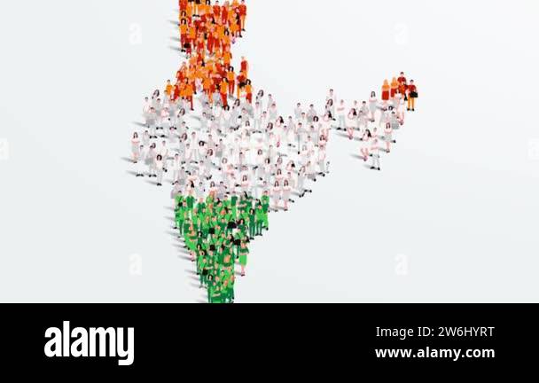 India Map and Flag. A large group of people in Indian flag color form ...