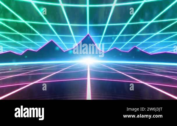 Retro 80s VHS tape video game intro landscape vector arcade wireframe ...