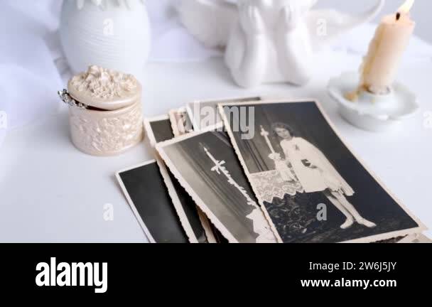 stack of vintage photos, pictures of children of first communion of ...