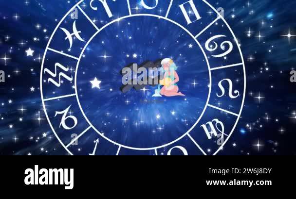 Animation of aquarius star sign inside spinning wheel of zodiac signs ...