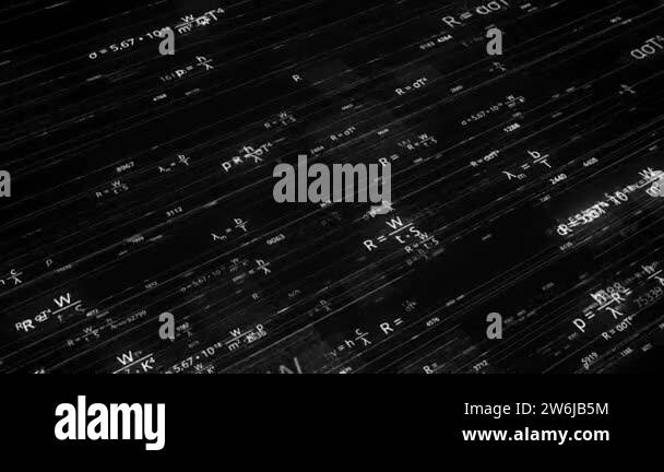 Lines with mathematical equations on black background. Animation ...