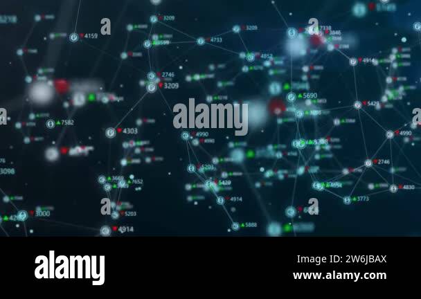 Motion graphics background with blue world currency symbols connected ...