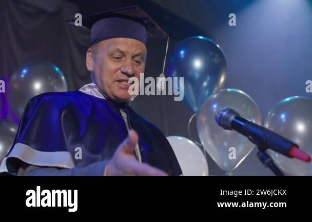 remote graduation, joyful teacher congratulates graduates university on ...