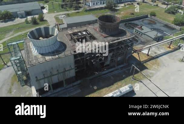 Cooling tower from a drone. Industrial cooling towers. Wet cooling ...