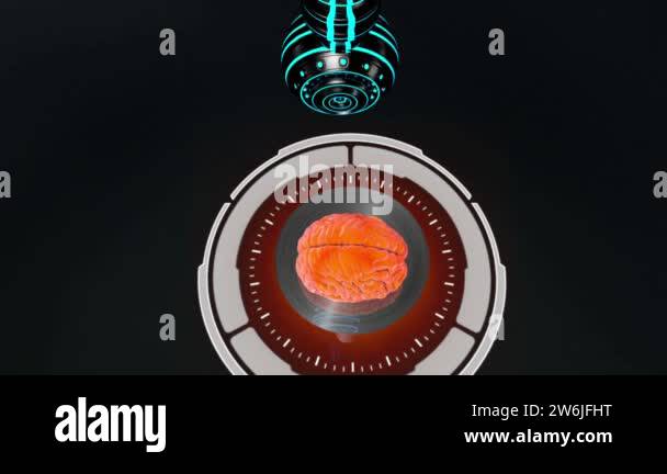 Futuristic robot with tentacles and human brain . Medical concept ...