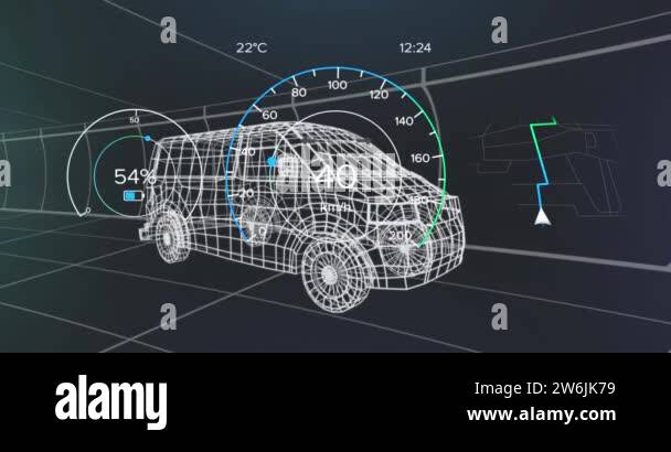 Animation of speedometer, gps and charge status data on vehicle ...