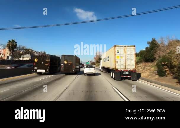 Los Angeles California USA - January 2020 Drive with ups trucks ...