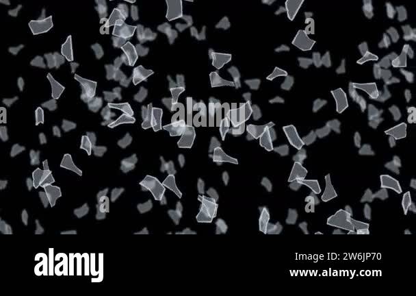 Many broken glass floating in air on black background. Business damage ...