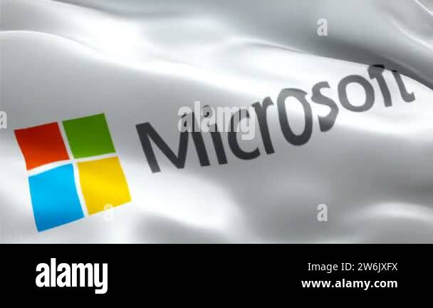Microsoft logo. Realistic Microsoft Flag background. Microsoft Flag ...