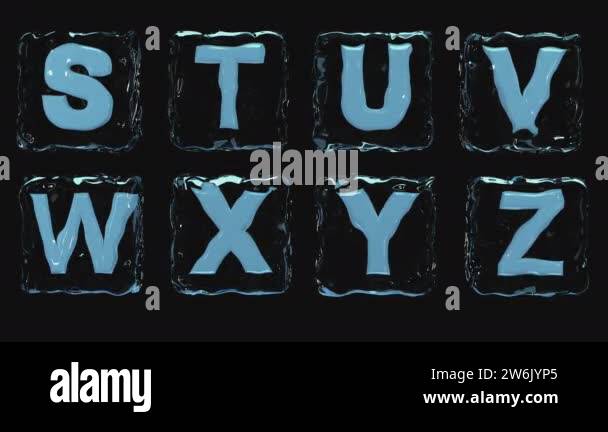 English letters set animation letters in water on a black background ...