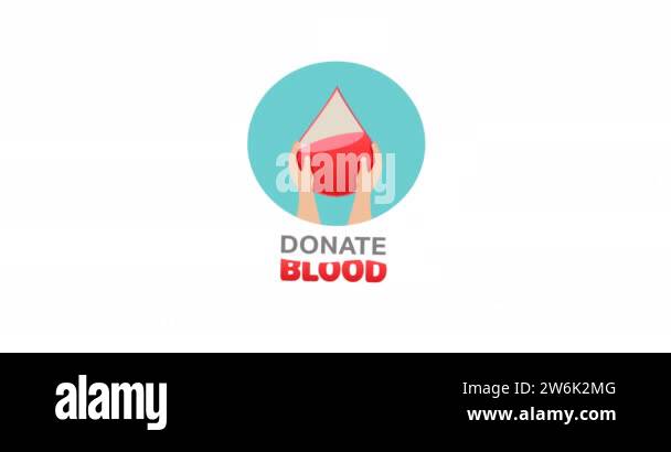 Animation of donate blood text with hands holding blood droplet logo ...