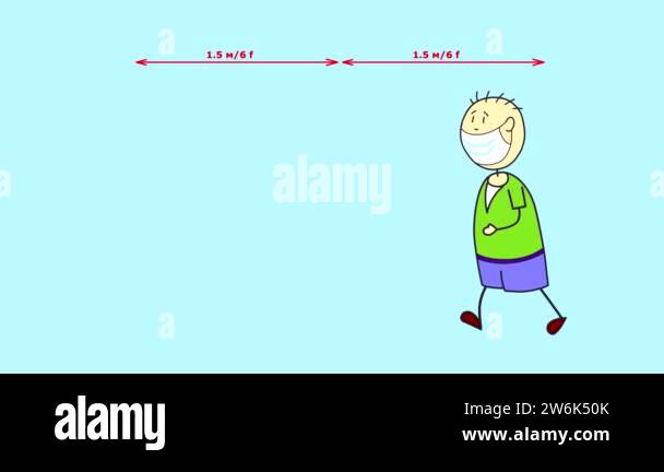 Three characters in medical masks walk at a distance. Looped animation ...