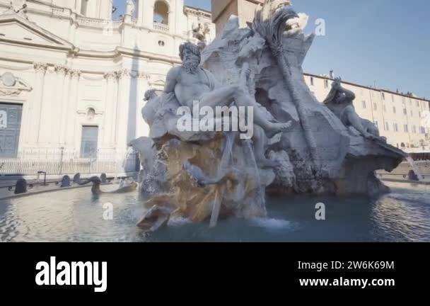 Statue in Bernini's fountain of Four Rivers in Piazza Navona, Rome ...