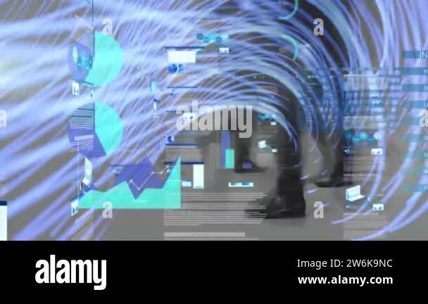 Animation of statistics and data processing and purple lines over ...