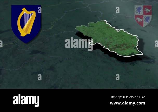 Counties of Ireland Longford whit Coat of arms animation map Stock ...