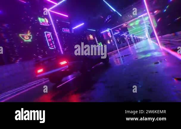 Car and city in neon cyberpunk style. 80s retrowave background 3d ...