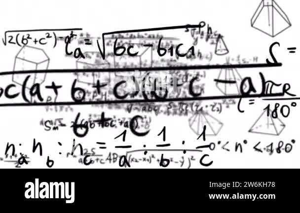 Complex mathematical calculations. 4k animation of the appearance of geometric formulas. School ...