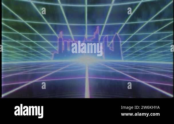 Retro 80s VHS tape video game intro landscape vector arcade wireframe ...