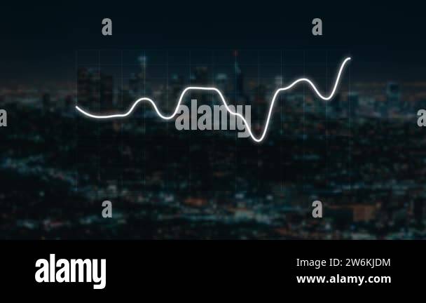 Double screen exposure, statistical chart graph of lines and reflection ...