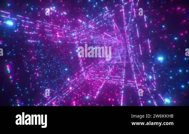 Digital technology tunnel. 3D Big Data Digital square corridor with futuristic matrix. Binary ...