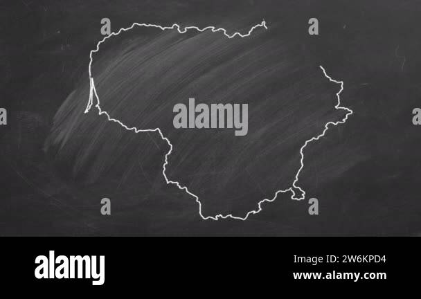 Country map and flag of Lithuania drawing with chalk on a blackboard ...