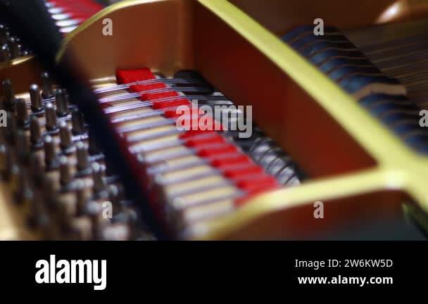 selective focus to inside a grand piano. Interior of a grand piano ...