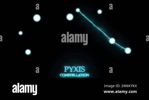 Pyxis constellation. Light rays, laser light shining blue color. Stars ...