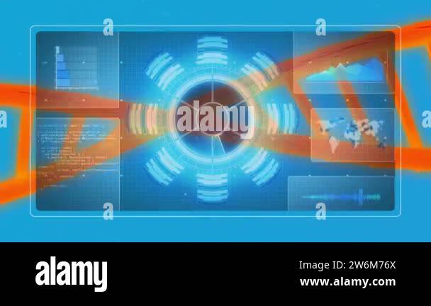 Animation of dna strand spinning, scope scanning and scientific data processing on screens ...