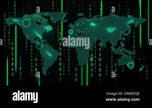 Digital hologram of the planet Earth over binary code background ...