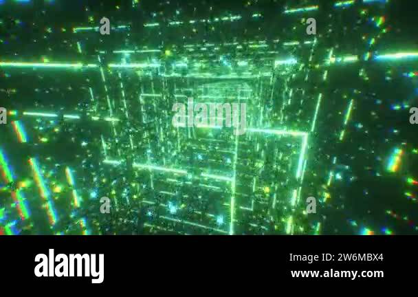 Digital technology tunnel. 3D Big Data Digital square corridor with futuristic matrix. Binary ...