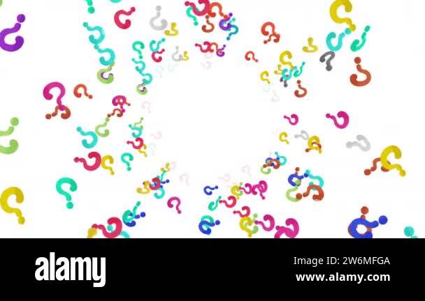 Many colorful question marks floating in air on white background. Thinking icon illustration ...