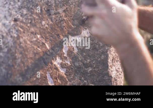 Ancient man cave painting and writing historic inscription graffiti on ...