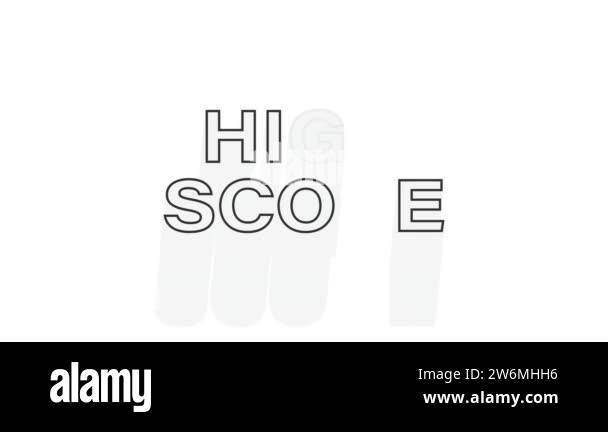 Animation of high score text in black circle outline over white waving ...