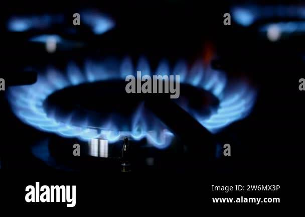 Process of burning and appearing blue flame of gas methane or propane ...