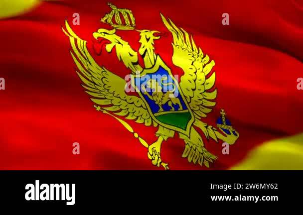 Montenegro island flag Motion Loop video waving in wind. Realistic ...