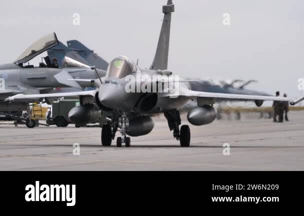 French Air Force Dassault Rafale fighter jet on the runway of Evreux ...